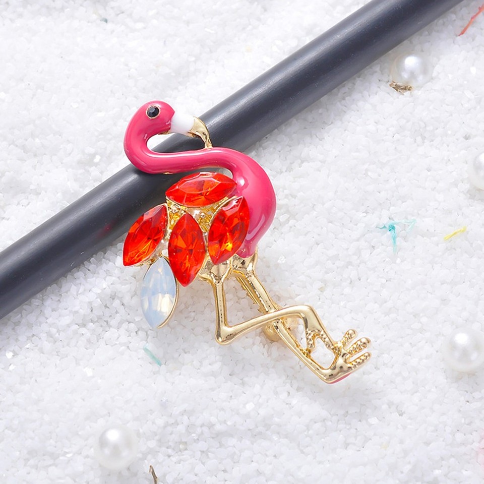 Flamingo Lapel Pin Cute Brooch Pins Dainty Alloy Rhinestone Collar ...