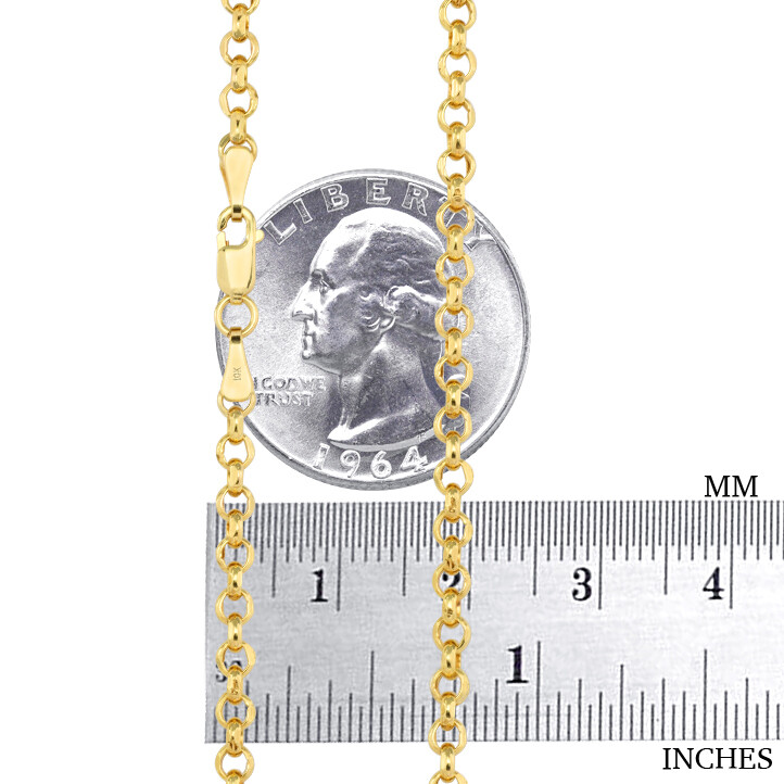 10K Yellow Gold 3mm Rolo Round Circle Cable Link Chain Pendant Necklace ...