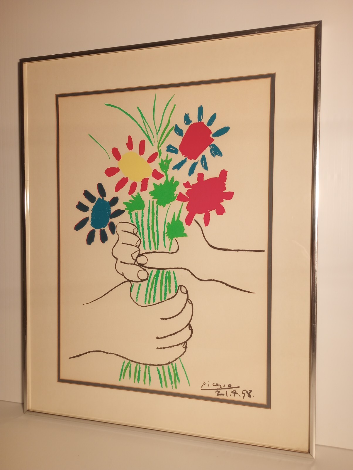 Vintage Pablo Picasso Hands With Flowers Lithograph 28.25x22.25 Framed ...