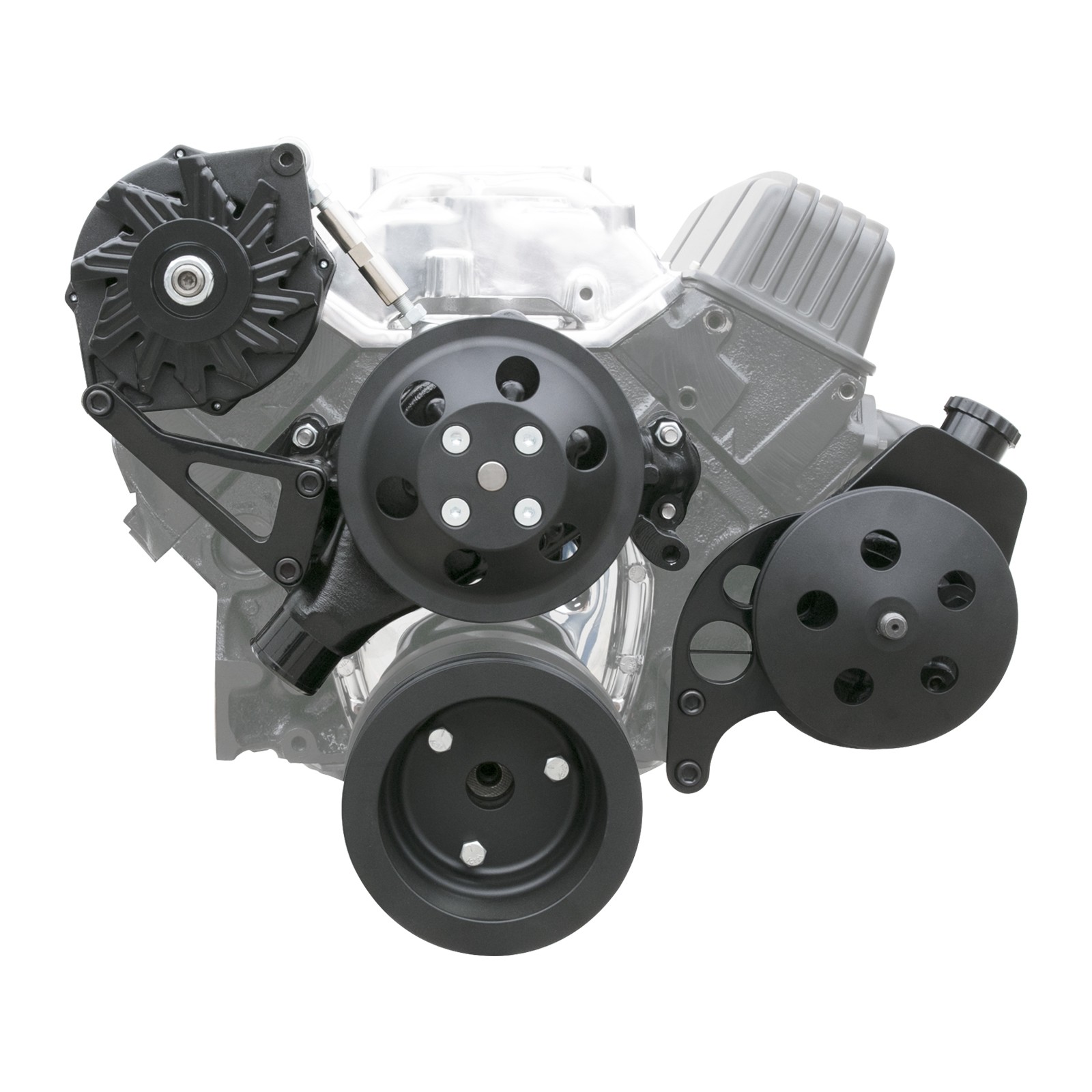 Black SBC Complete Front Pulley Drive Kit Billet Brackets, W/P, Alt, P ...