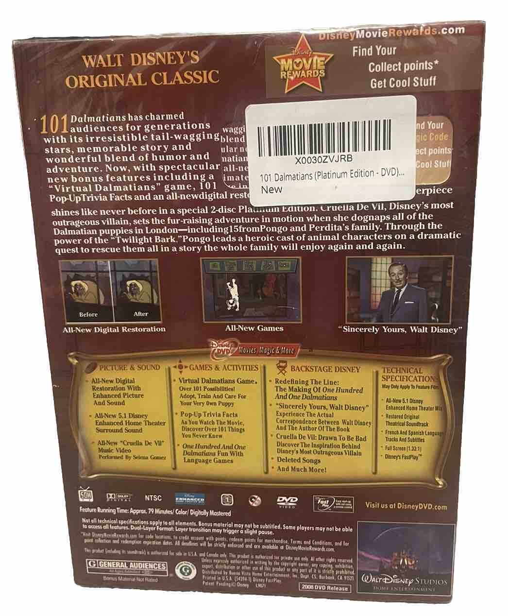 101 Dalmatians Walt Disney DVD 2008 2-Disc Set Platinum Edition New ...