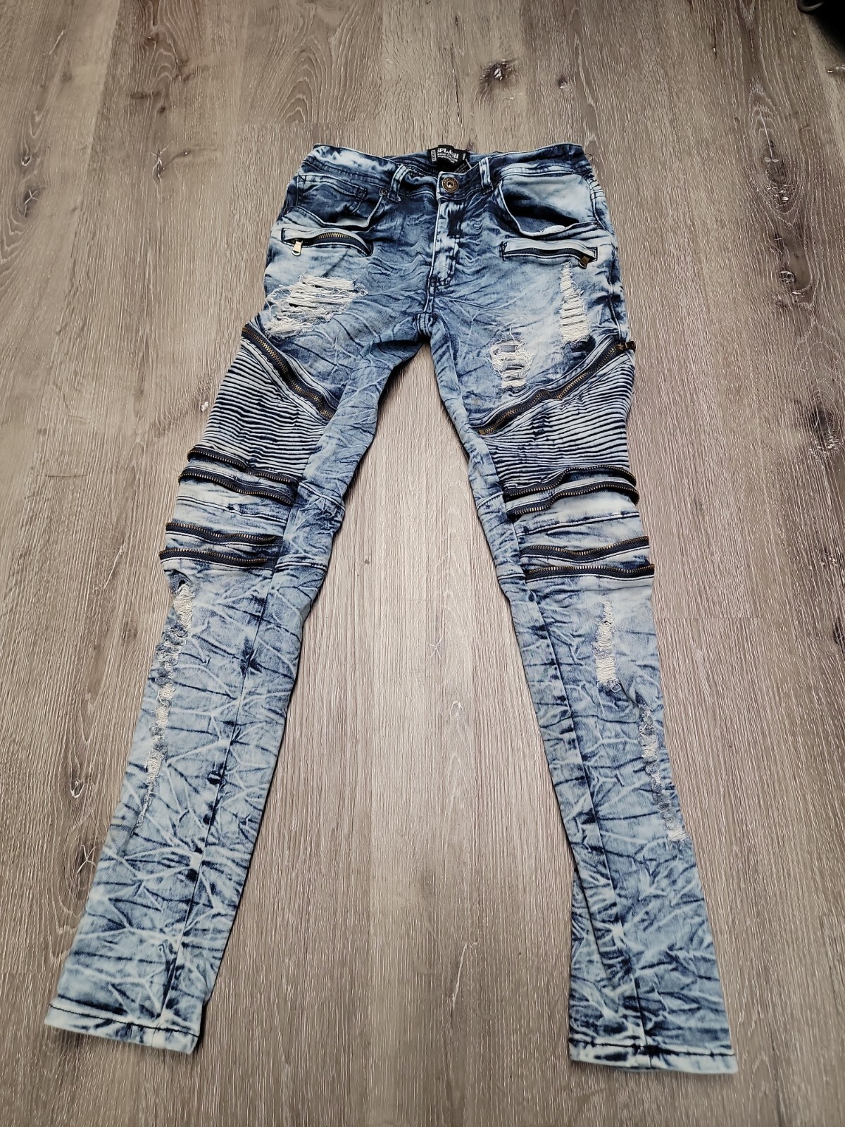 Splash stretch Moto Biker Blue Denim Jeans Size 9 Di… - Gem