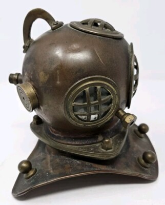 Copper & Brass Diving Helmet Display Piece Small 7"x7" Vintage Nautical ...