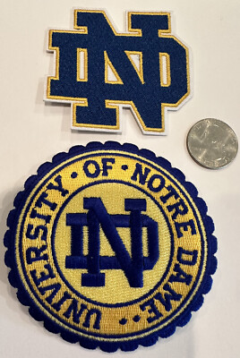 (2)-University of Notre Dame Fighting Irish VINTAGE EMBROIDERED IRON ON ...