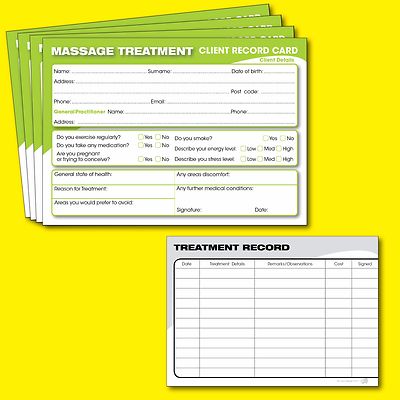Massage Client Record Card Treatment Consultation Therapists Salons A6 ...
