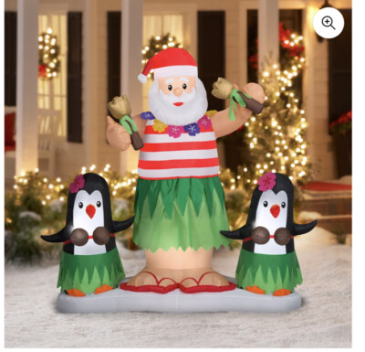 Gemmy 6' Animated Airblown Christmas Hula Santa and Penguins Inflatable ...