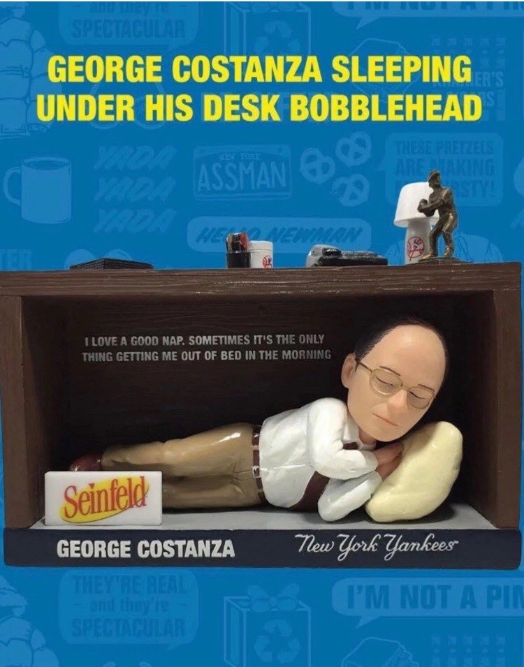 2025 NEW YORK YANKEES GEORGE COSTANZA SLEEPING DESK BOBBLEHEAD SEINFELD ...