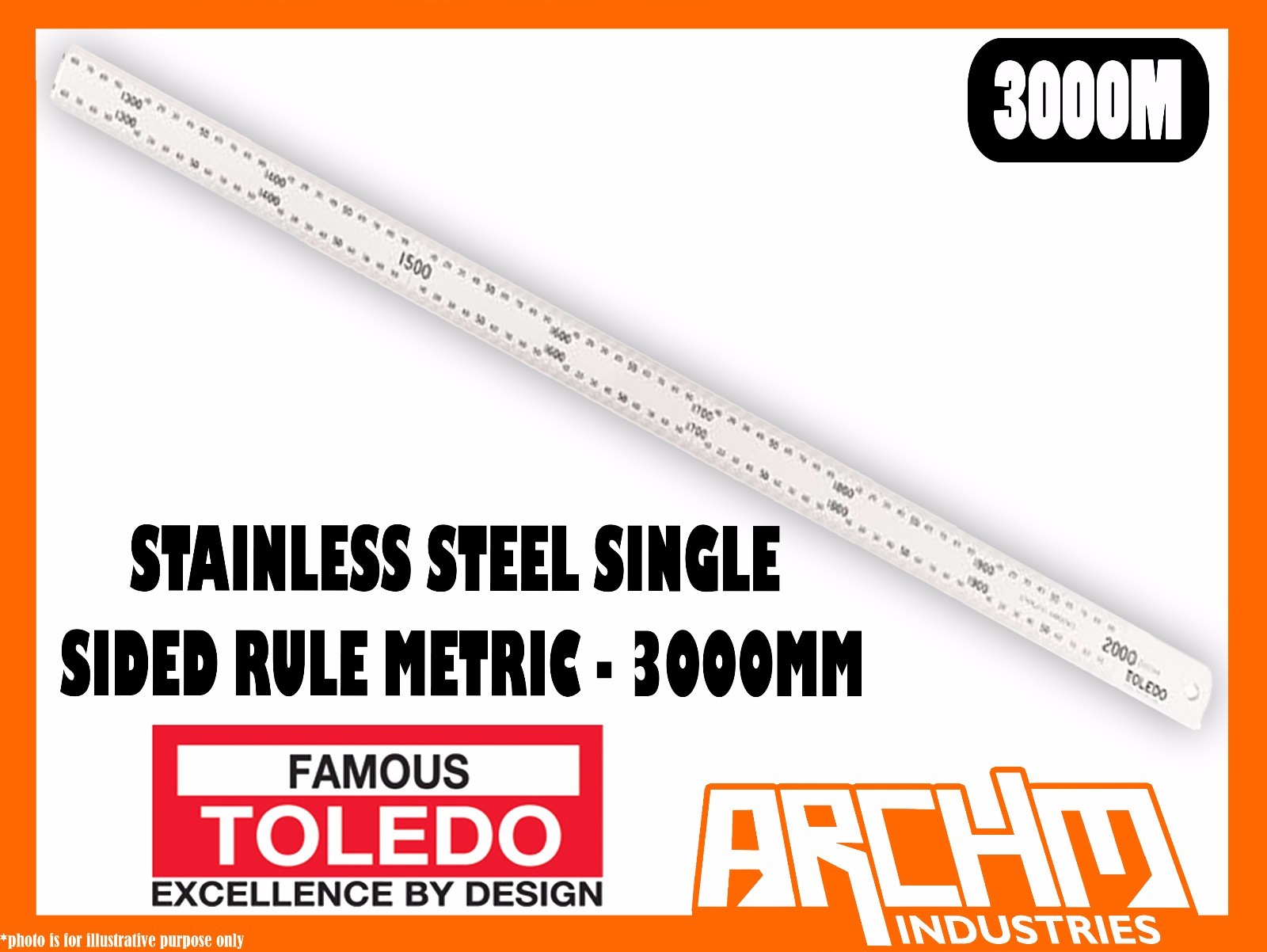 Toledo 3000m Stainless Steel Single Sided Rule Metric - 3000mm for sale ...