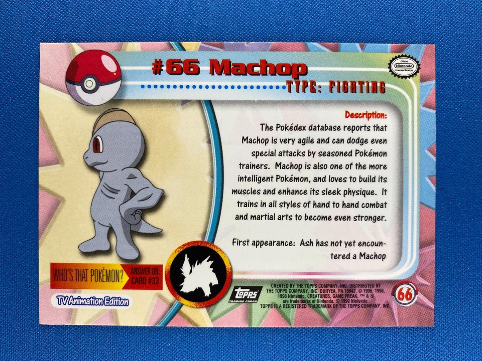 Pokemon #66 Machop 1999 TV Animation Edition Black Logo Topps | eBay
