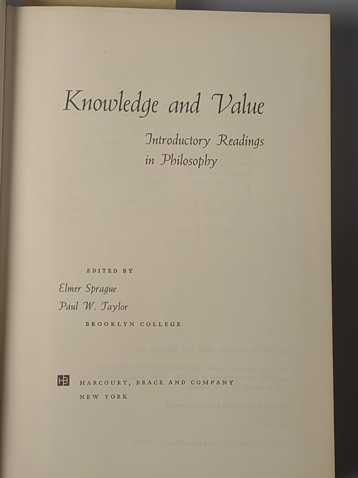 Knowledge & Value: Introductory Readings in Philosophy Elmer Sprague 1959 91923 | eBay