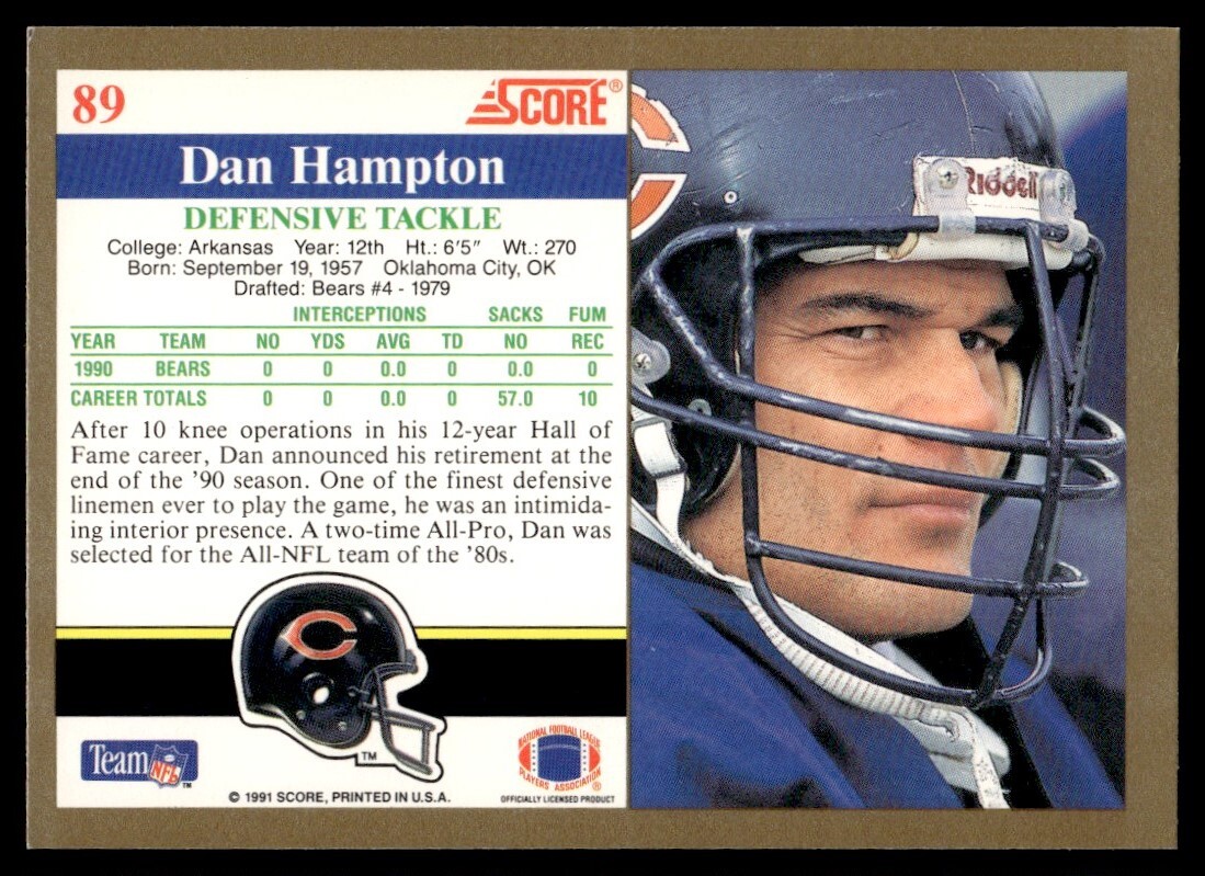 1991 Score Dan Hampton Chicago Bears #89 | eBay UK