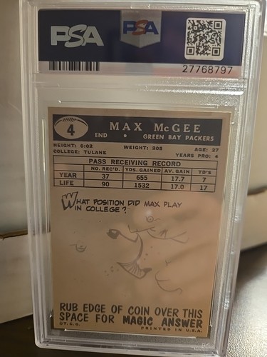 1959 Topps #4 Max McGee Rookie Green Bay Packers PSA 8.5 NM/MT+ Set ...
