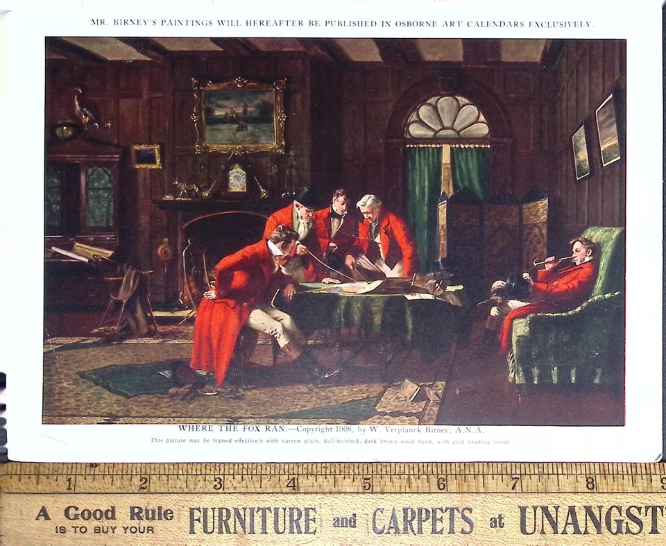 1908 Antique Hunting Print Where The Fox Ran English Country Scene ...