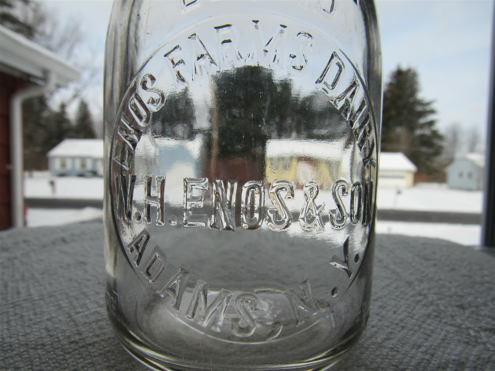 TREP Milk Bottle Enos Farms Dairy W H Enos & Son Adams NY JEFFERSON ...