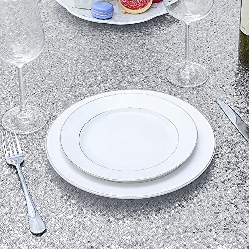 50 inch Round Sequin Tablecloth Silver Glitter Tablecloth for Bridal ...