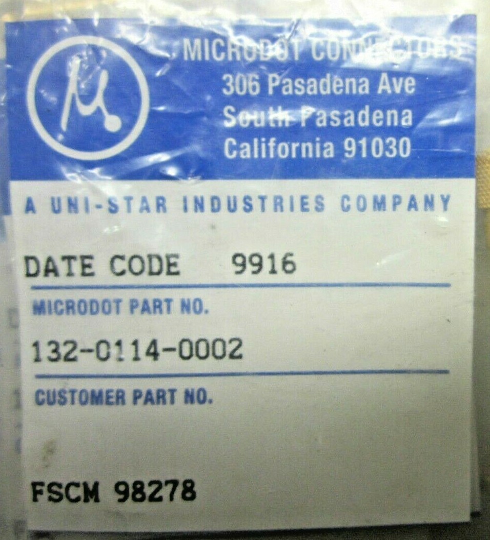 NEW TE CONNECTIVITY/MICRODOT CONNECTORS 132-0114-0002 CONNECTOR ...
