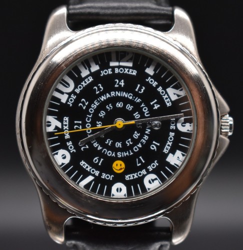 Vtg JOE BOXER Smiley Face Mens Watch "Warning" Hidden Date Dial RARE ...