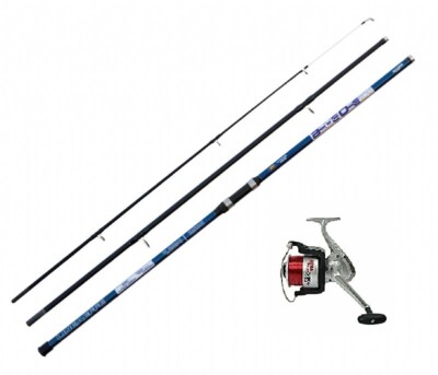 Blue Ocean 14ft Beachcaster Beach Sea Fishing Rod & Reel RED LINE FREE ...