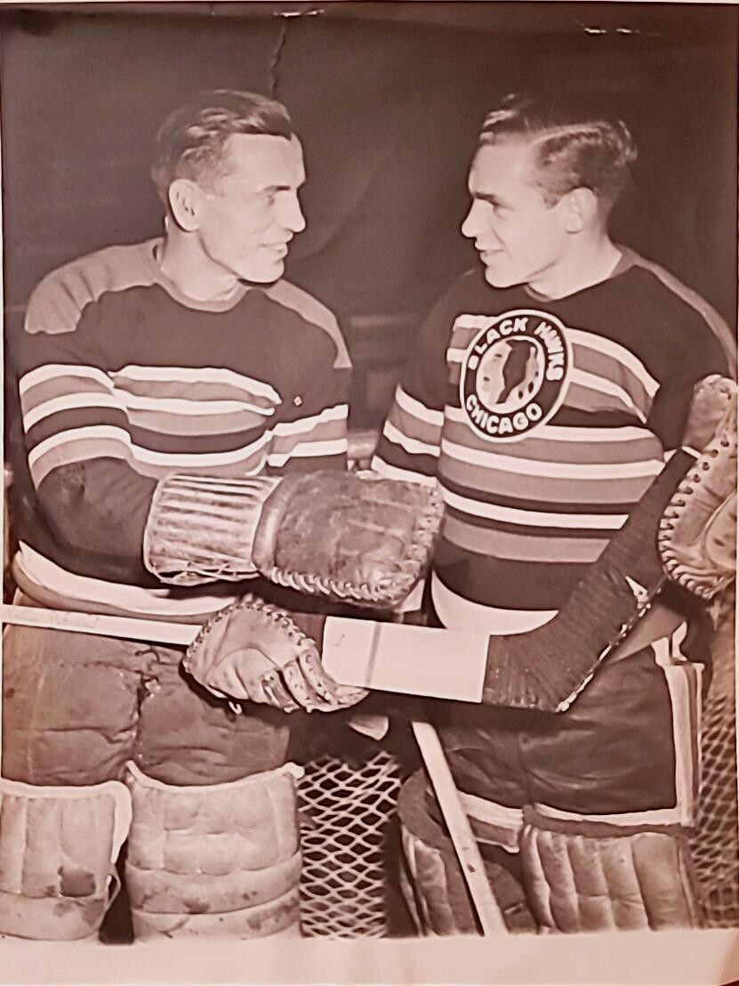 1945 CHICAGO BLACKHAWKS GOALIES NHL HOCKEY MIKE KARAKAS DOUG STEVENSON ...