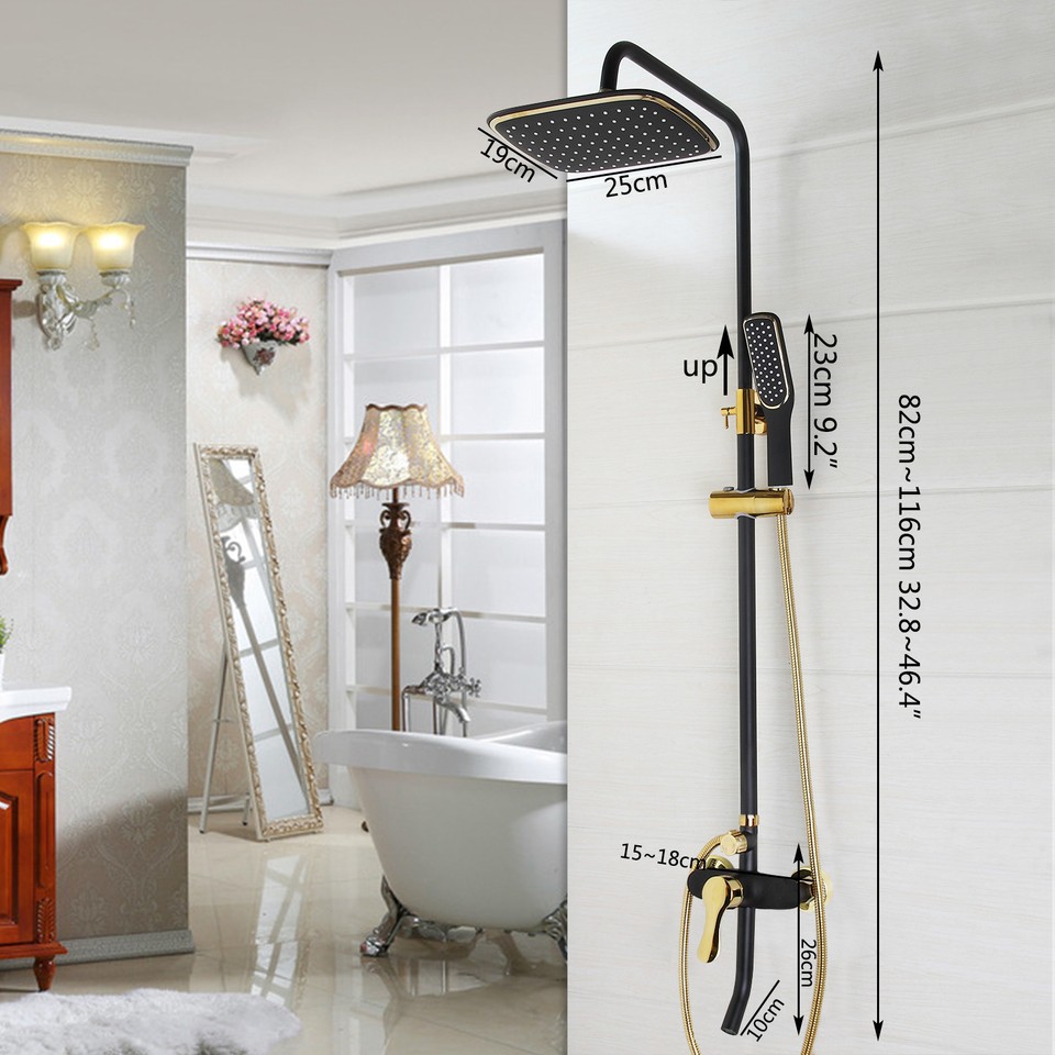 Bathroom Black Gold Shower Faucet System Rainfall+Hand Held Shower ...