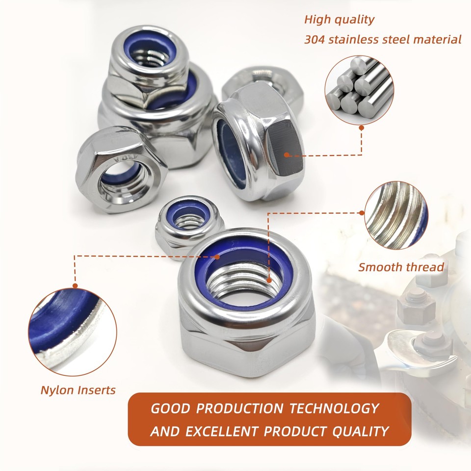 401 PCS M3-M12 Metric Lock Nut Kit, 304 Stainless Steel, Nylon Insert ...