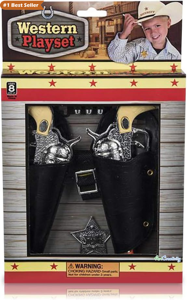 Kids' Cowboy Toy Gun Holster Set with Pistols, Badge, and Adjustable ...