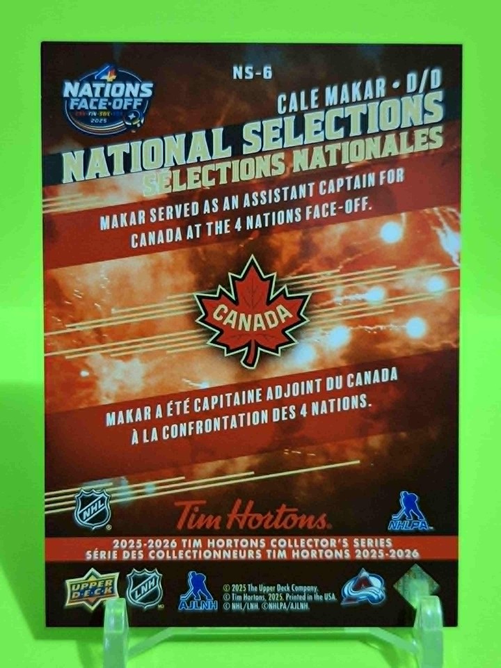 2025-26 UD Tim Hortons CALE MAKAR "NATIONAL SELECTIONS" #NS-6 | eBay