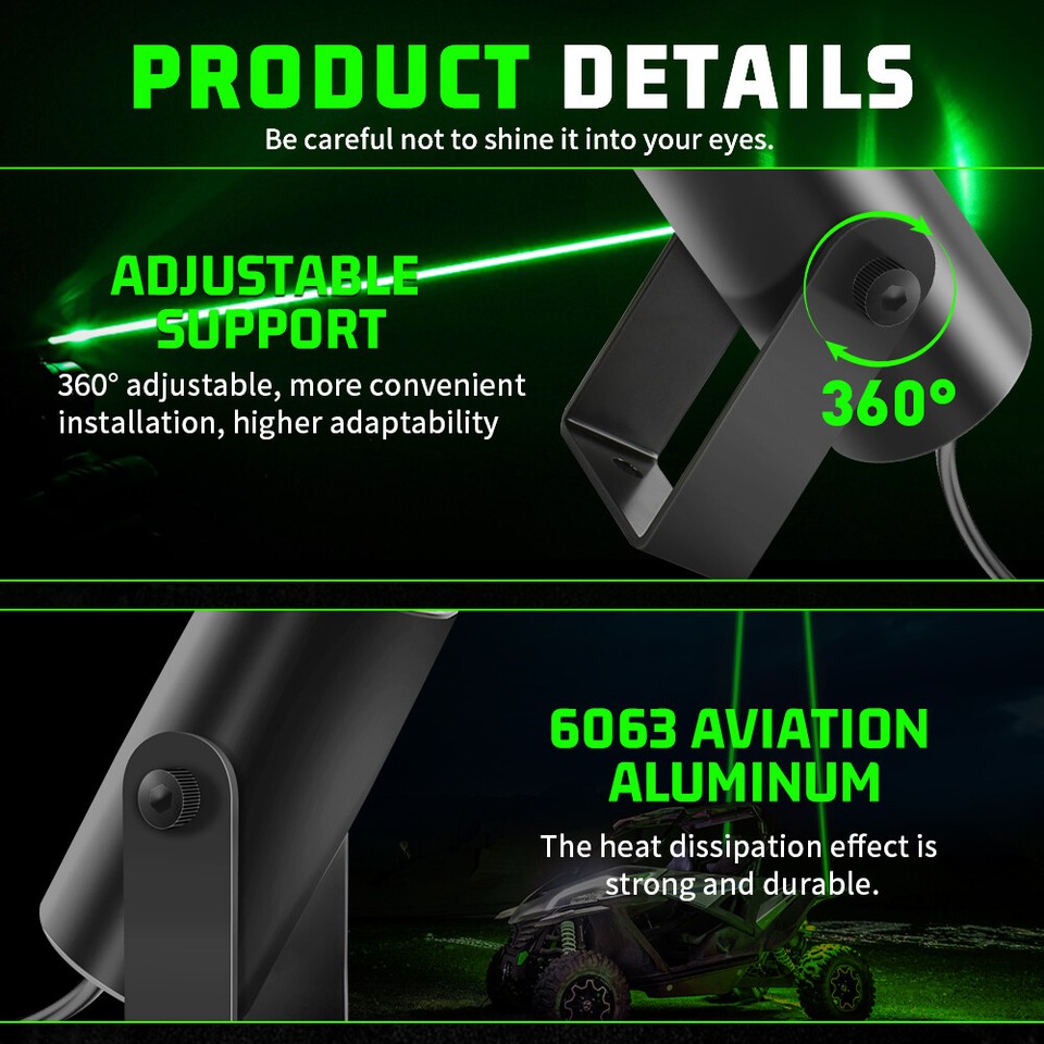 2PCS LED Laser Whip Lights Whipless Antenna Remote For ATV UTV SXS 4WD ...