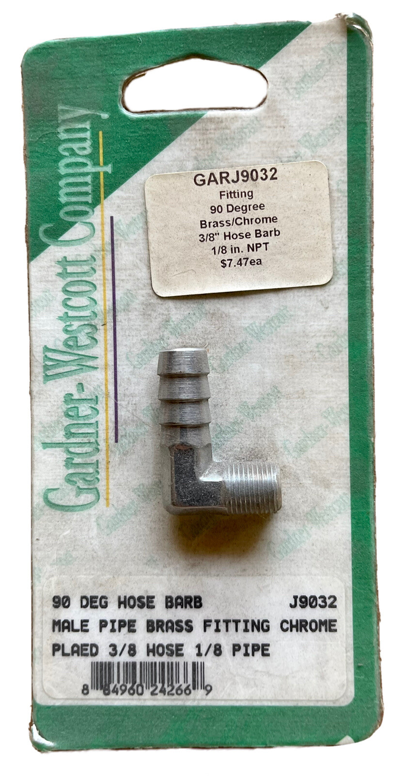 GARDNER-WESTCOTT J9032 90 DEGREE HOSE BARB MALE FITTING CHROME 3/8 HOSE 1/8 PIPE | eBay