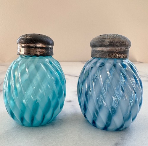 Buckeye Blue Opalescent REVERSE SWIRL Salt and Pepper Shakers, Pair ...