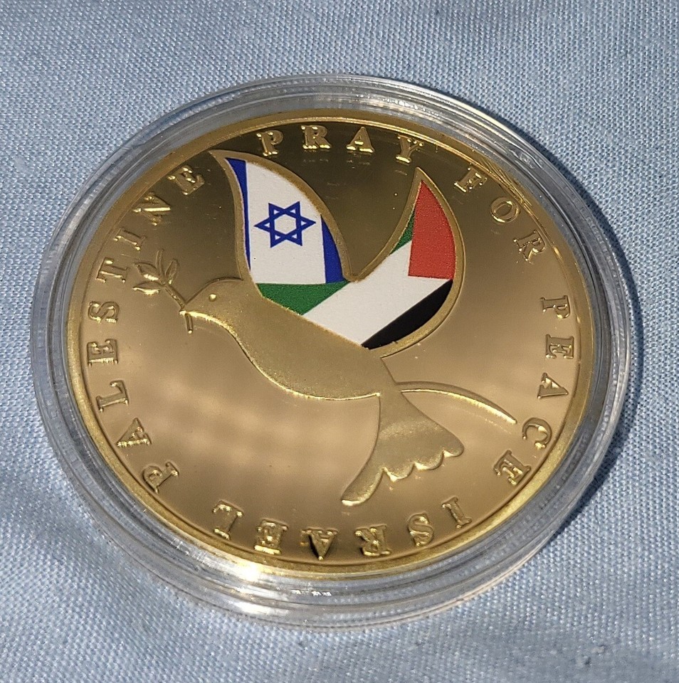 Israel Palestine Gold Peace Coin Gaza War Dove Pray for Peace Middle ...