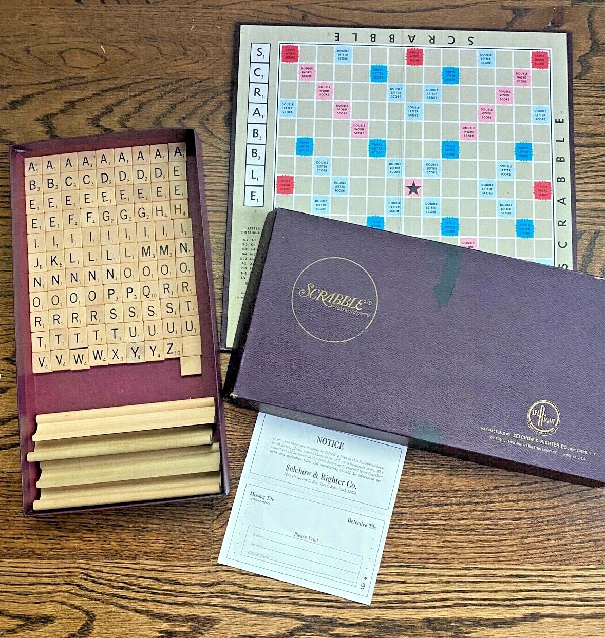 1948 Scrabble Game Vintage SELCHOW RIGHTER WOODEN TILES RACKS complete ...