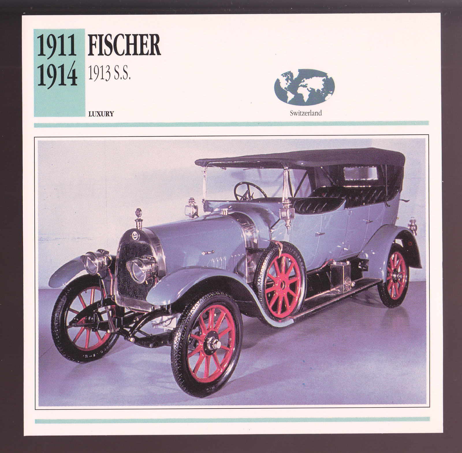 1911-1914 Fischer S.S. 33hp Switzerland Car Photo Spec Sheet Info CARD ...
