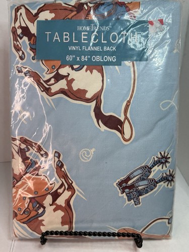 NEW HomeTrends Cowboy Rodeo Spurs Tablecloth Vinyl Flannel Back 60” x84 ...