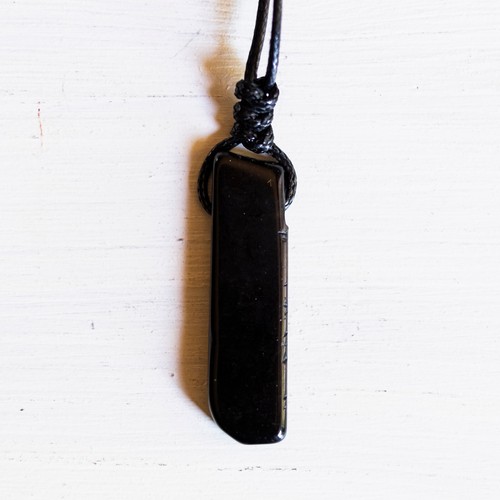 Pendentif plaque OBSIDIENNE NOIRE Pierre naturelle + collier réglable ...