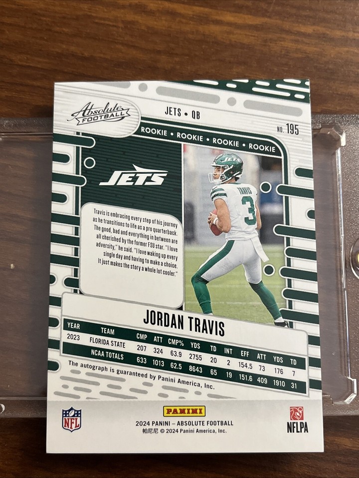 2024 Panini Absolute Jordan Travis auto gold #4/10 New York Jets RC ...