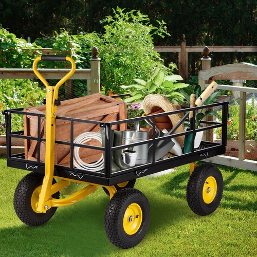 VEVOR Heavy Duty Steel Garden Trolley Cart Barrow Utility Towable Truck ...