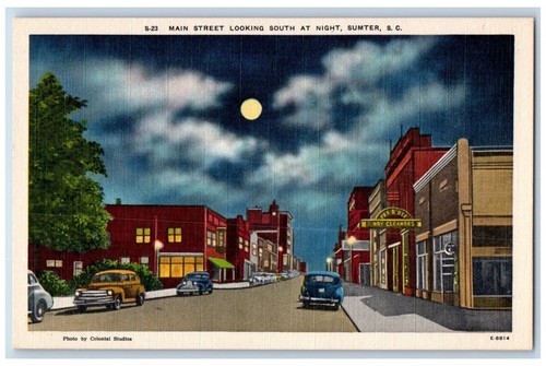 Sumter South Carolina SC Postcard Main Street Looking South Night c1940 ...