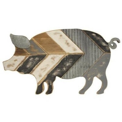New Farmhouse Rustic Galvanized Wood Ship Lap PIG Wall Hanging Figure ...