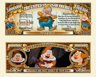 Happy the Dwarf Million Dollar Bill Play Funny Money Novelty Note ...