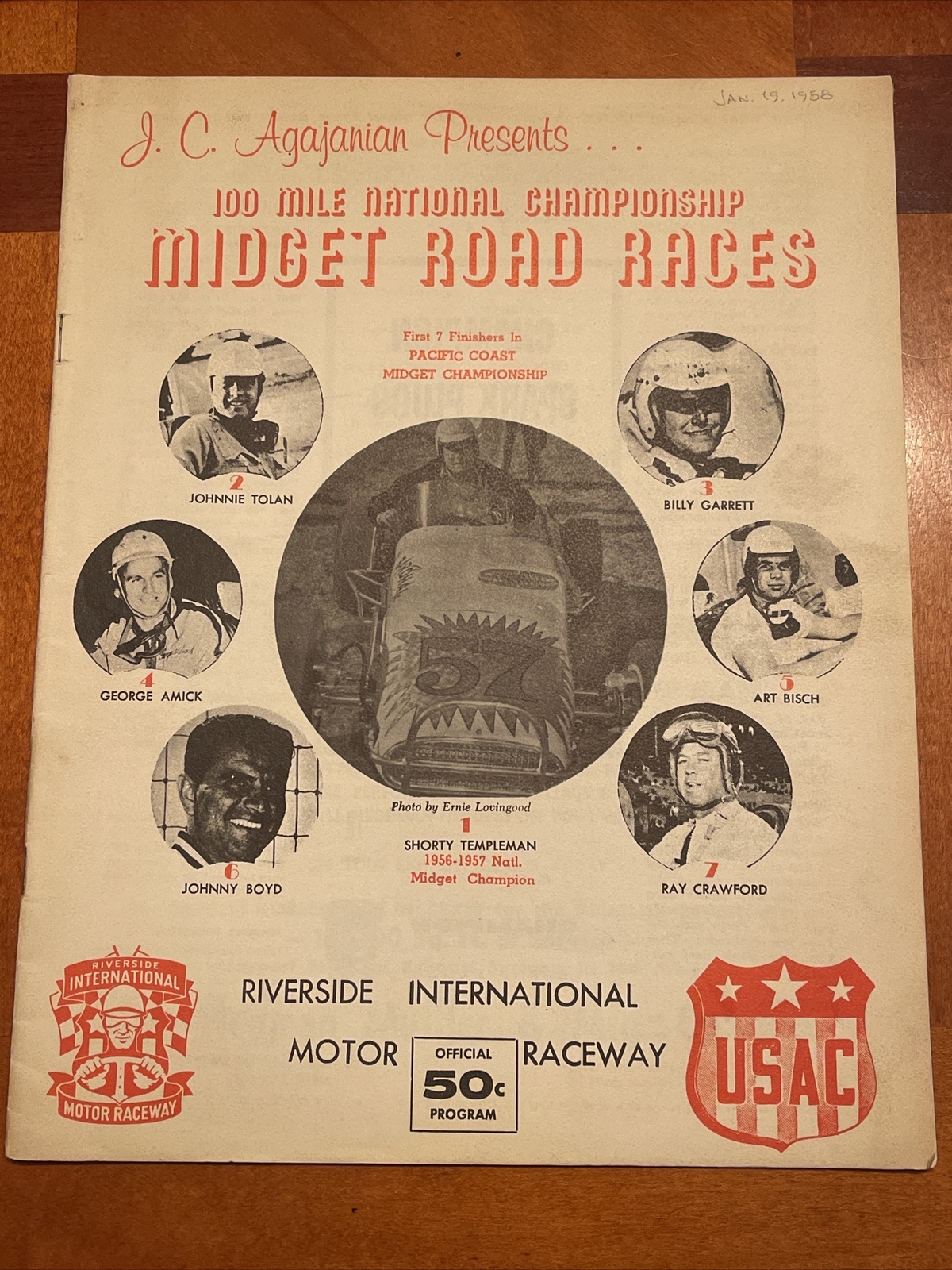 1958 Riverside Raceway CA USAC Midget Race Program, Won by Johnnie ...