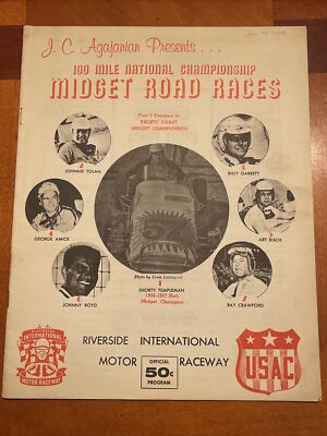 1958 Riverside Raceway CA USAC Midget Race Program, Won by Johnnie ...