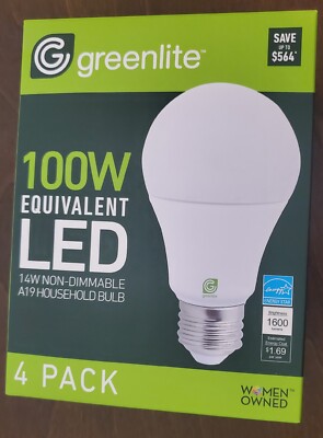 Greenlite 14W LED 100W Equivalent A19 HouseHold Bulbs 4 Qty White FREE ...