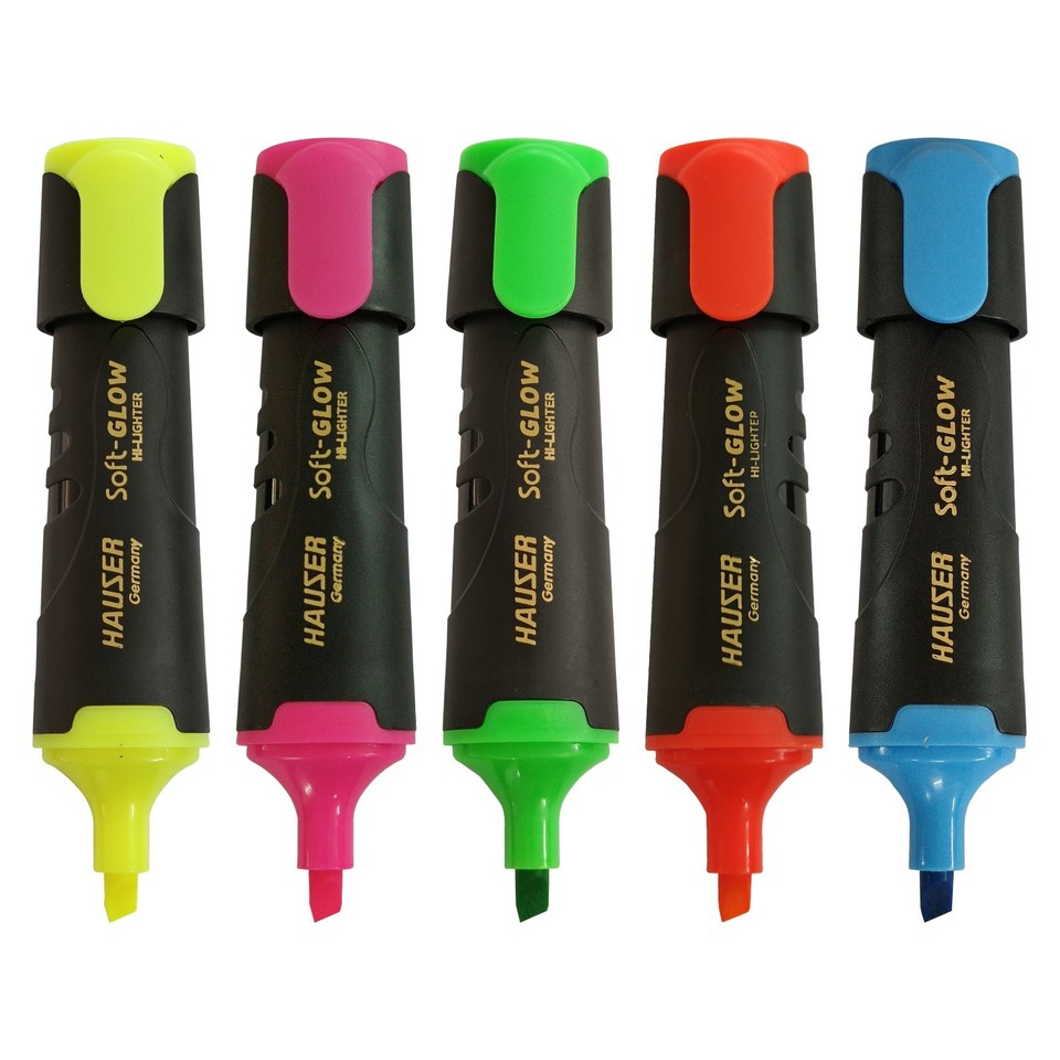 YELLOW GREEN ORANGE PINK BLUE ASSORTED Bright Highlighter Pens HAUSER ...