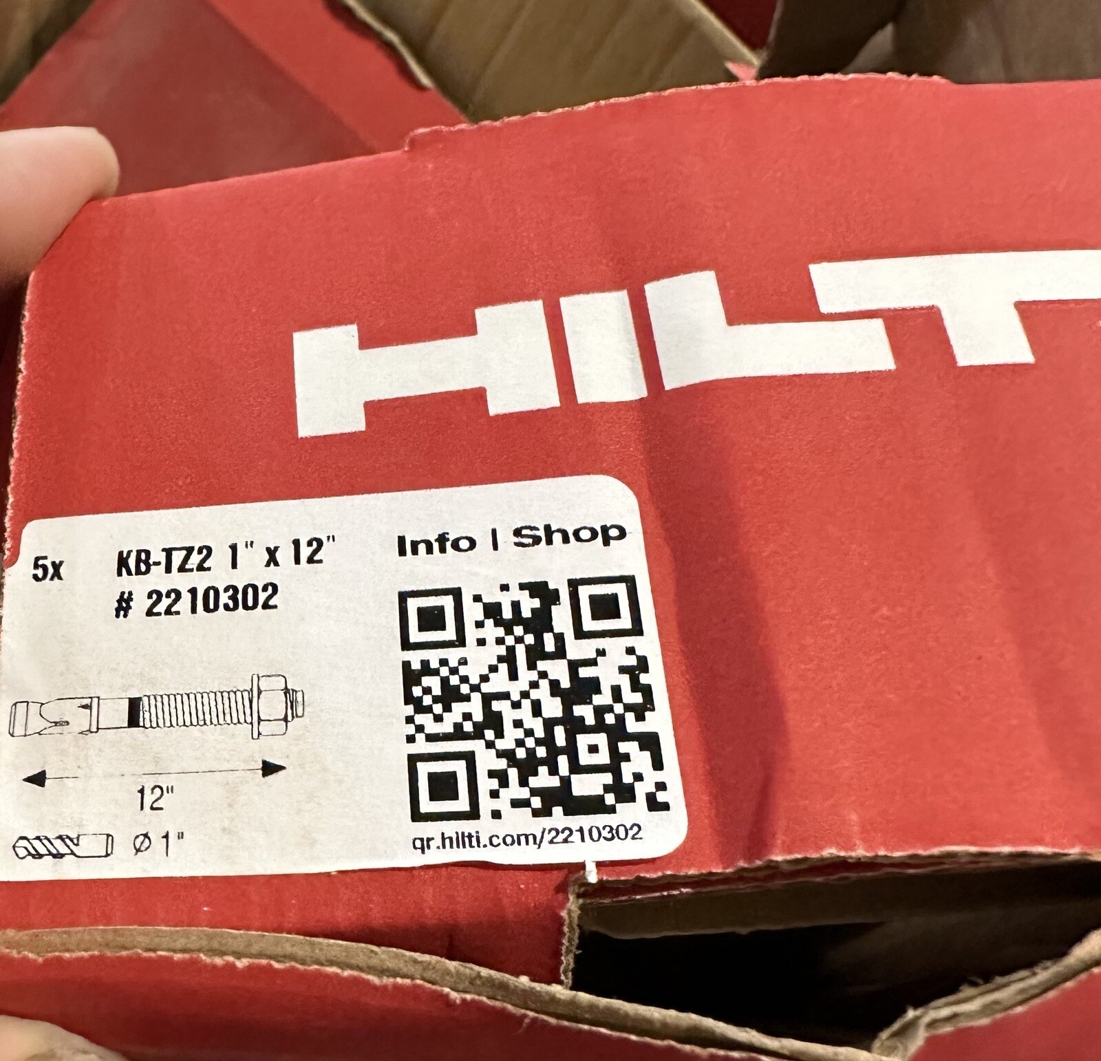 HILTI KWIK BOLT TZ2 WEDGE ANCHORSTUD ANCHOR KB-TZ2 1” X 12” Box Of 8 | eBay