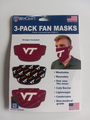 VIRGINIA TECH HOKIES (3) Pack Adult Cloth Face Mask Covering NEW - FREE ...