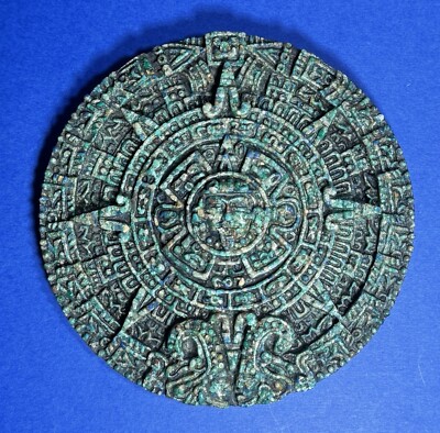 Vtg. Aztec Solar Sun Calendar Wall Art Malachite Inlay Maya Inca ...
