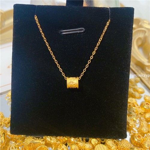 Pure 999 24K Yellow Gold Six Words Tube Bead Pendant With 18K O Chain ...