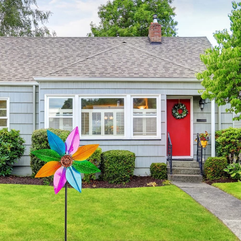 Colorful Wind Spinner 38Inches, Metal Garden Pinwheels for Yard and ...