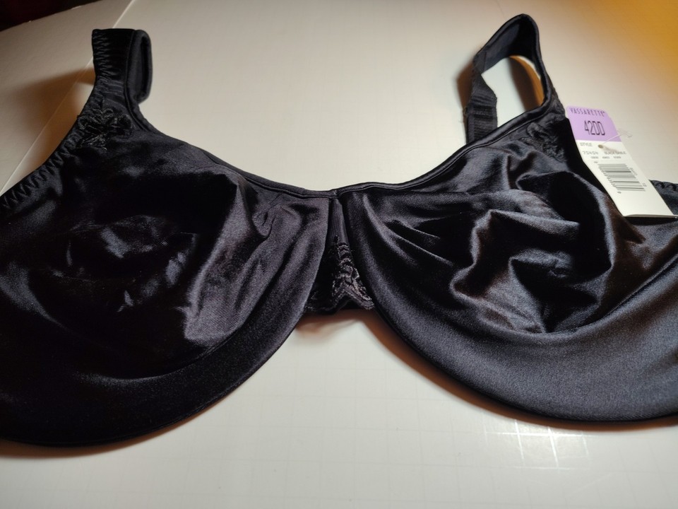 VINTAGE VASSARETTE 42DD Black UNDERWIRE FULL COVERAGE SATIN 75454 NWT ...